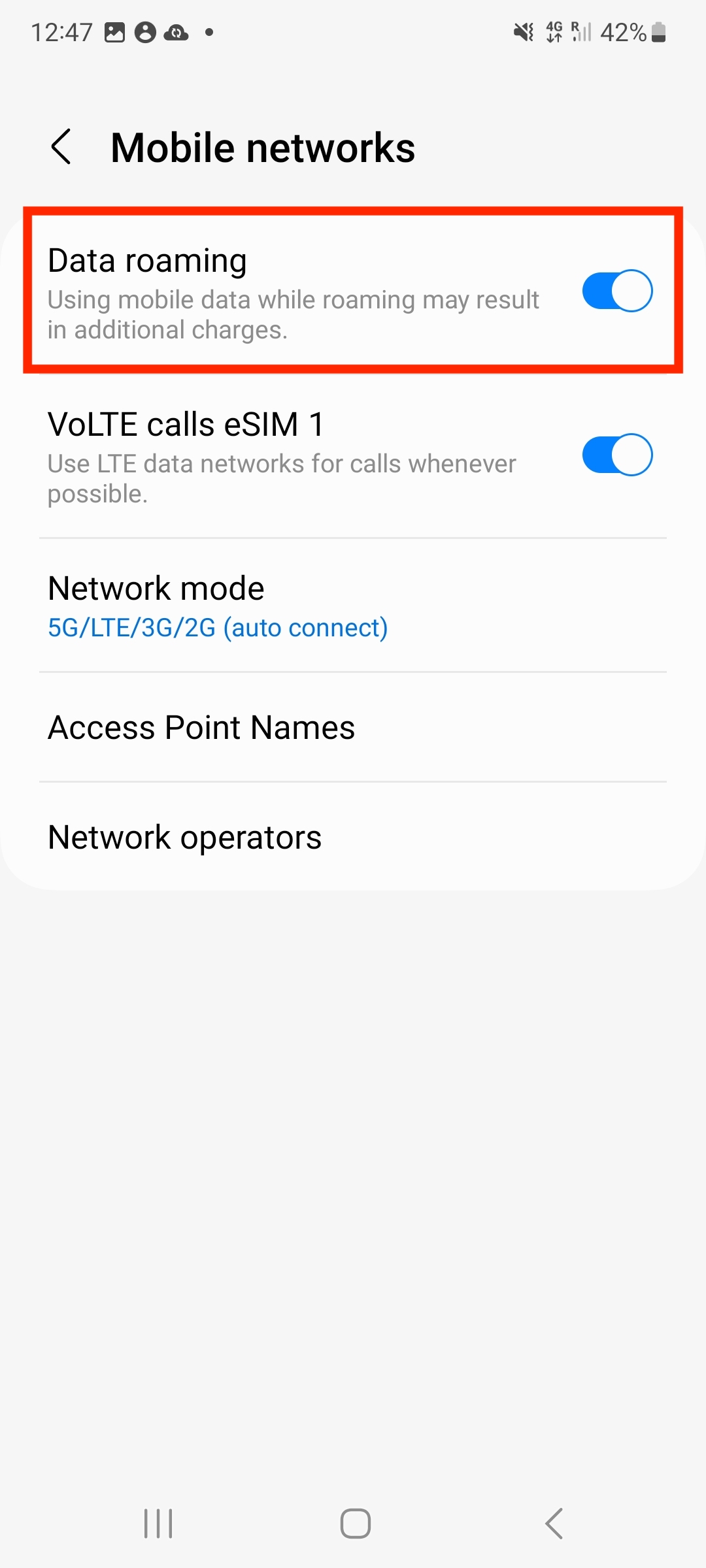 Turning Data Roaming on / off on Samsung Device – Breeze eSIM